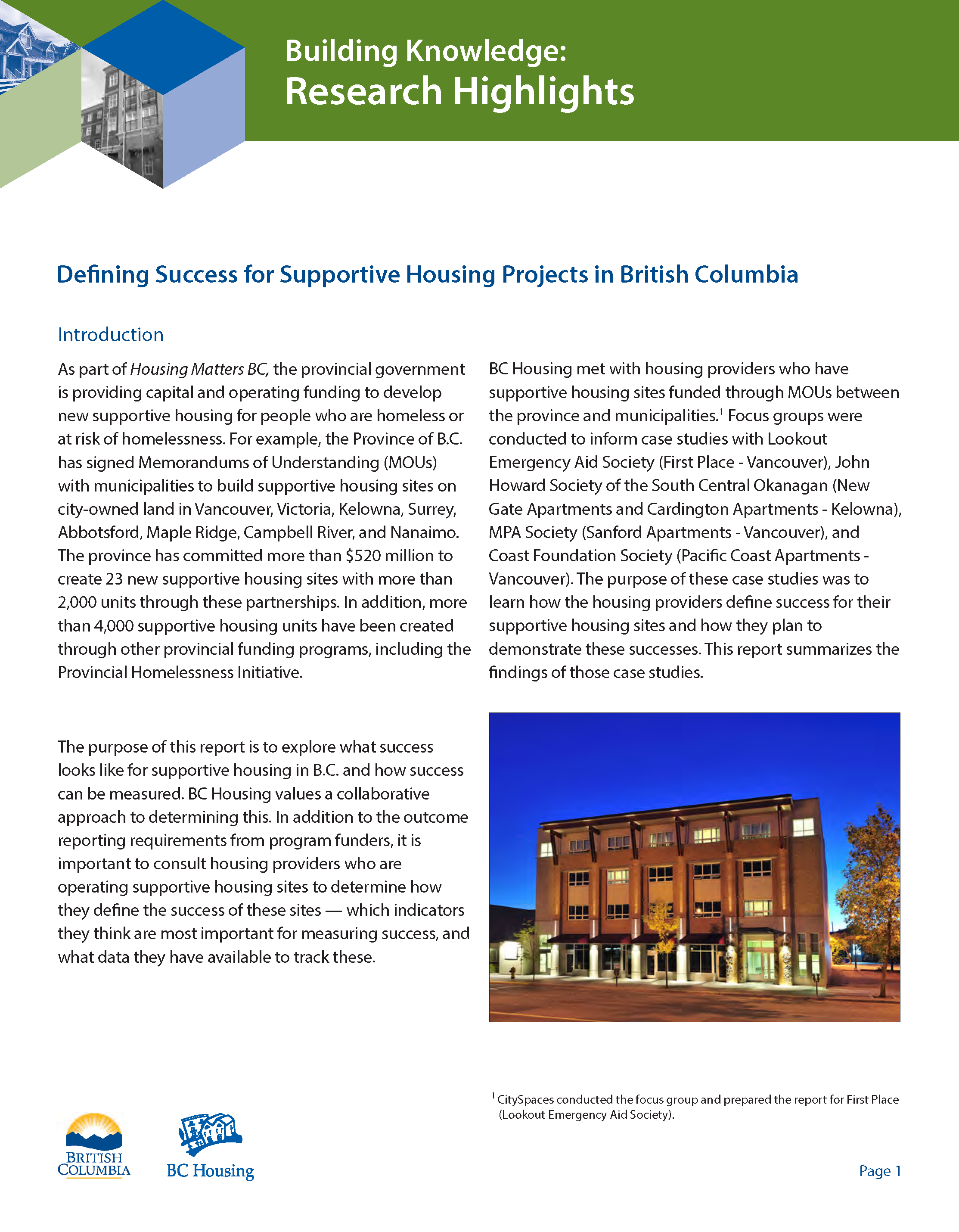 Defining Success for Supportive Housing Projects in B.C. - Research ...