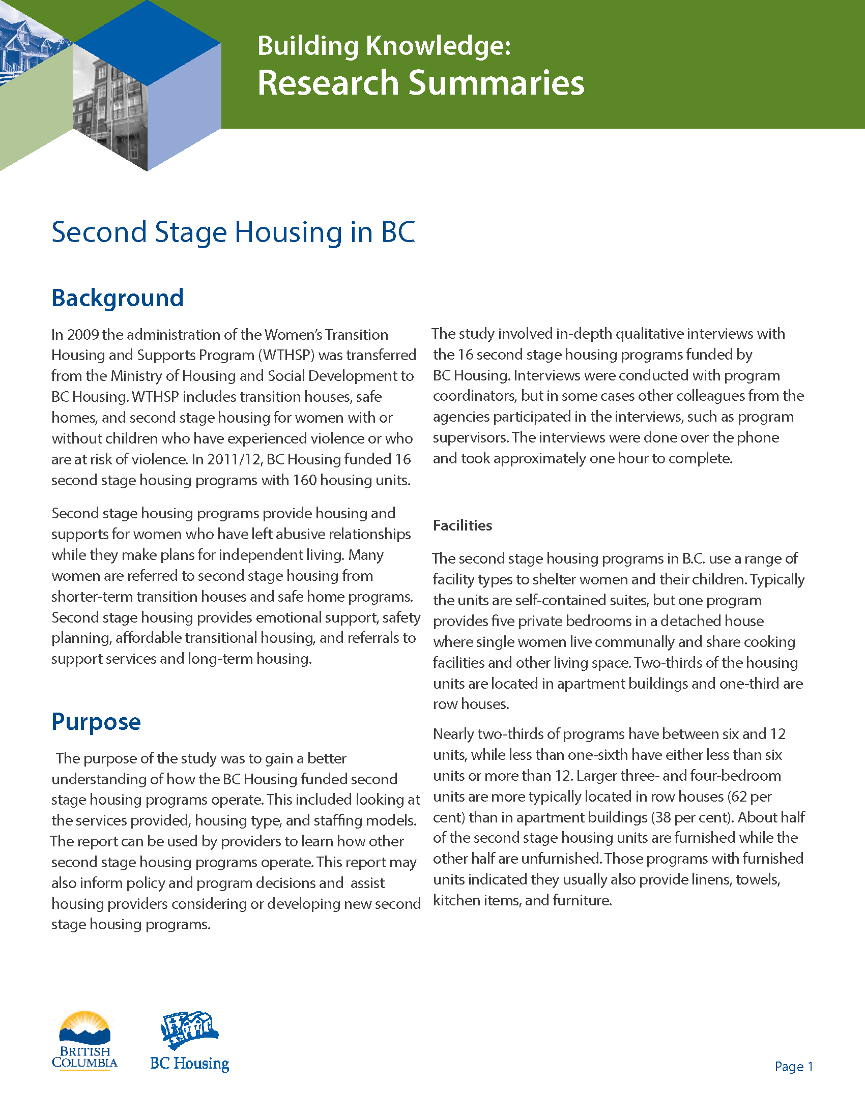 Building Knowledge: Research Summaries - Second Stage Housing in B.C ...