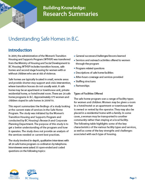 Building Knowledge: Research Summaries - Understanding Safe Homes in B ...