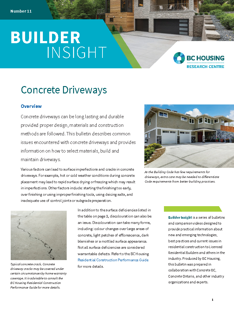 Builder Insight 11 - Concrete Driveways - Research Centre - BC Housing