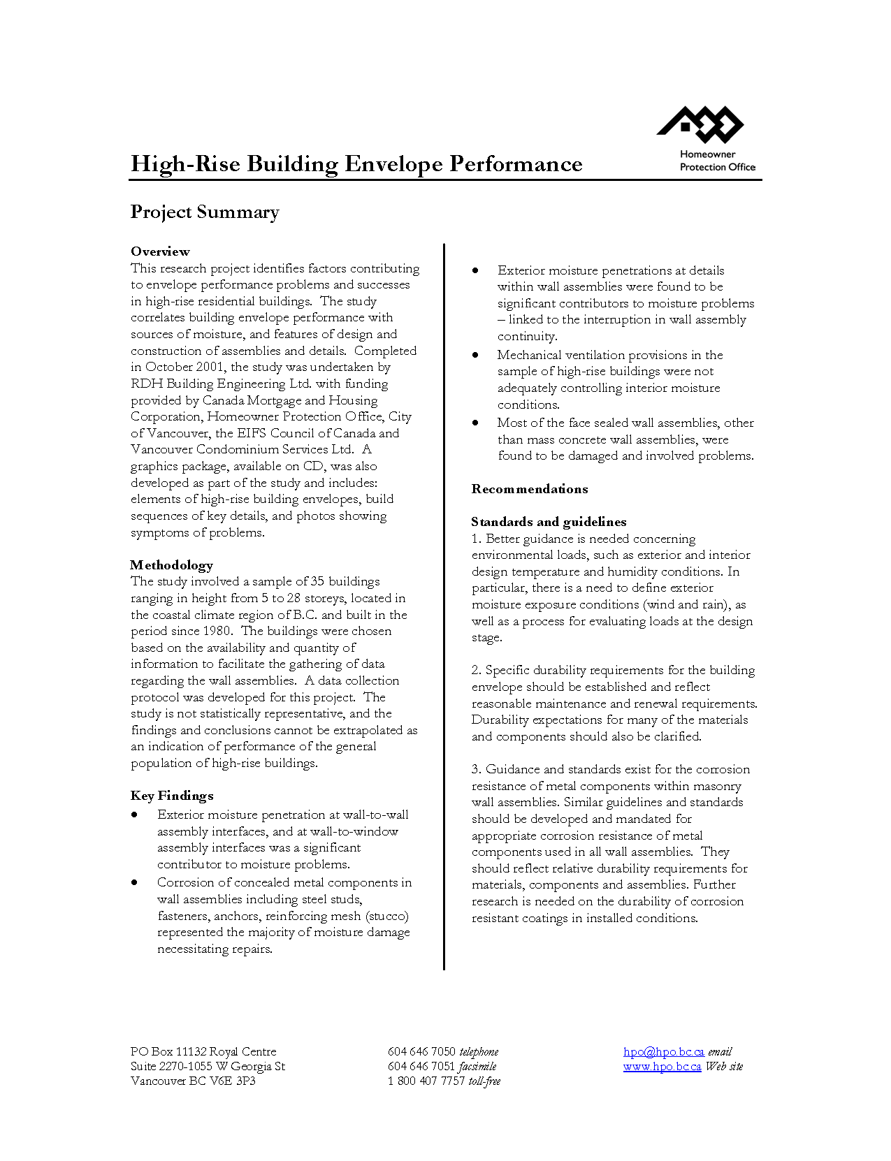 High-Rise Envelope Performance - Project Summary - Research Centre - BC ...